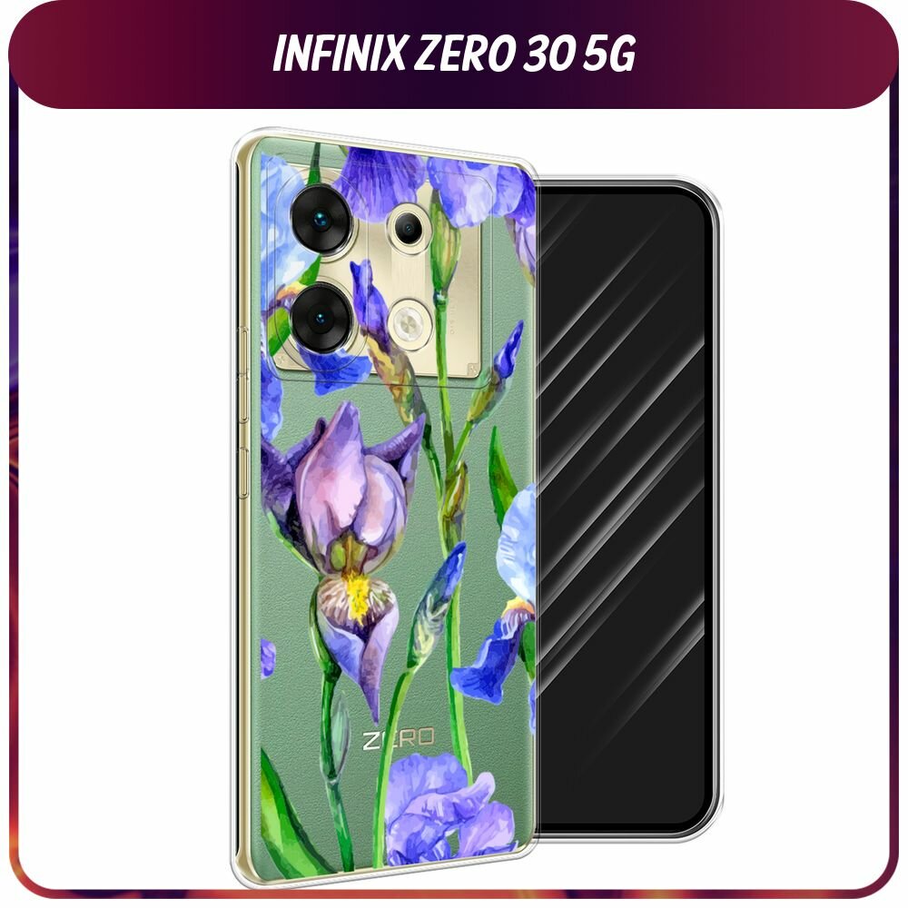 Чехол на Infinix Zero 30 5G / Инфиникс Зеро 30 5G с принтом "Синие ирисы", прозрачный