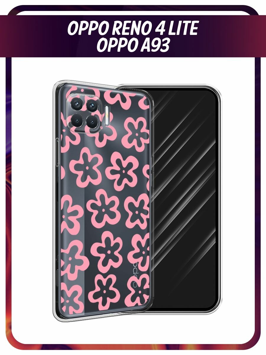 Чехол на Oppo Reno 4 Lite/A93 / Оппо Reno 4 Lite/А93 с принтом "Простые розовые цветочки", прозрачный