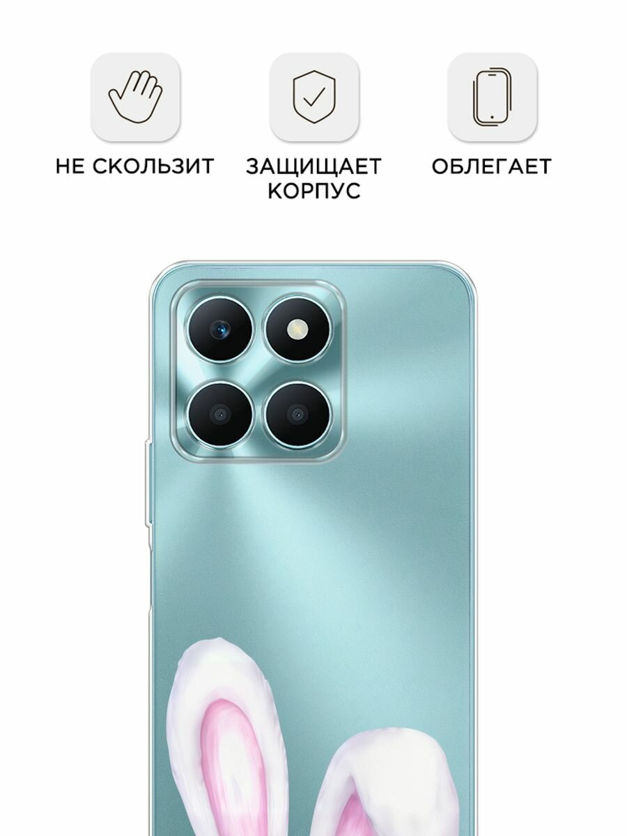 Чехол на Honor X6A / Хонор X6A с принтом "Кроличьи уши 2", прозрачный — фото 1