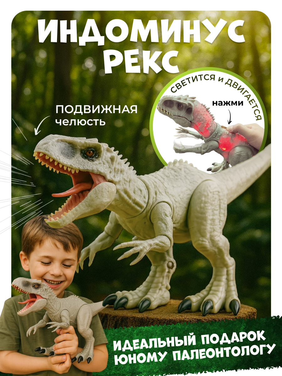 Интерактивный динозавр Jurassic World "Индоминус Рекс", интерактивная, светящаяся, музыкальная