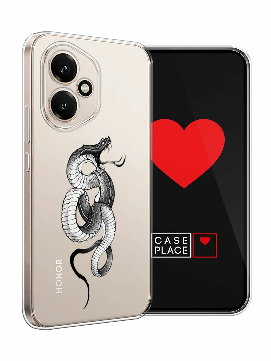 Чехол на Honor 400 / Хонор 400 с принтом Монохромная змея рисунок, прозрачный — фото 1