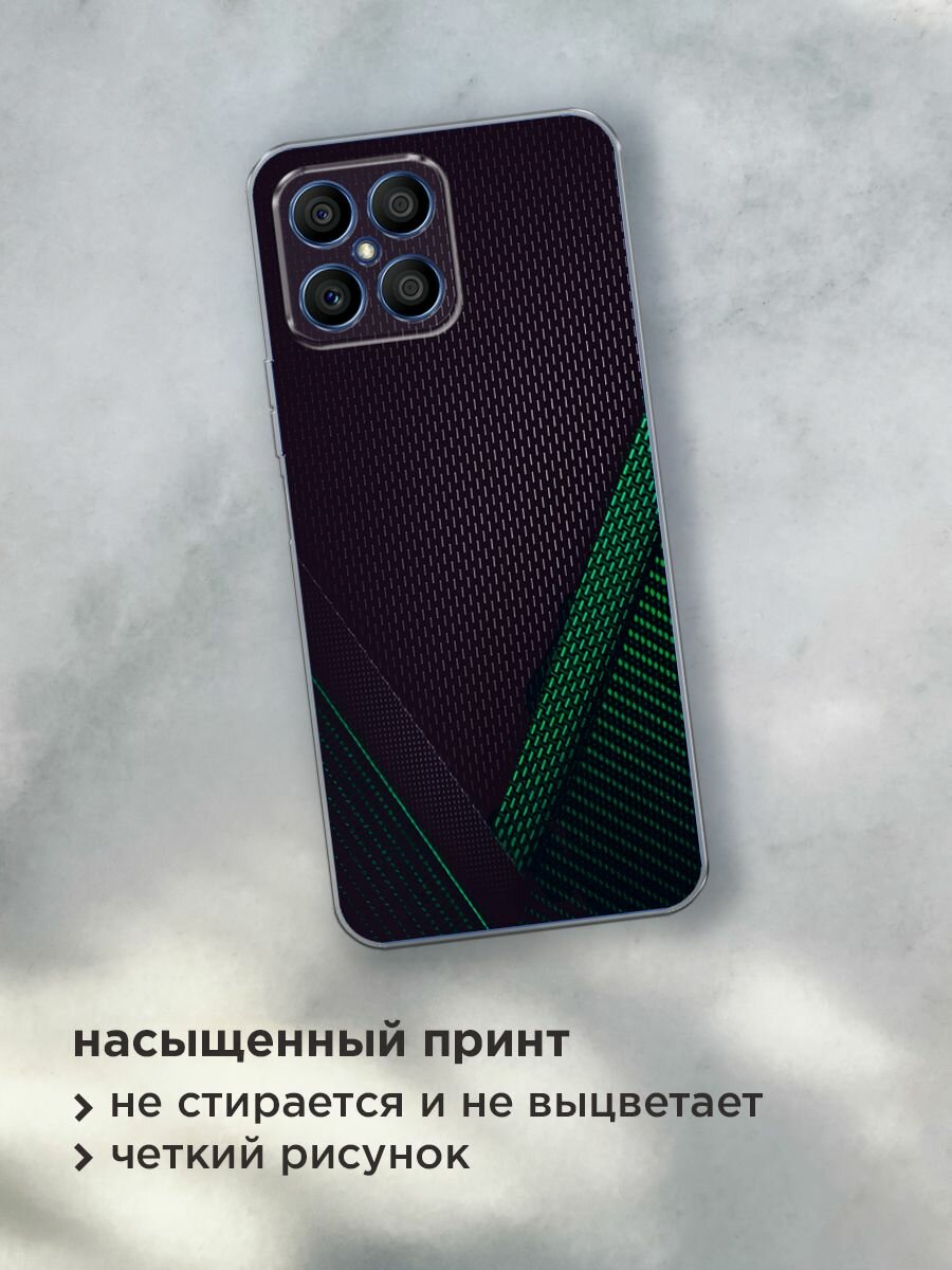 Силиконовый чехол на Honor X8 / Хуавей X8 с принтом "Зеленый карбон" — фото 1