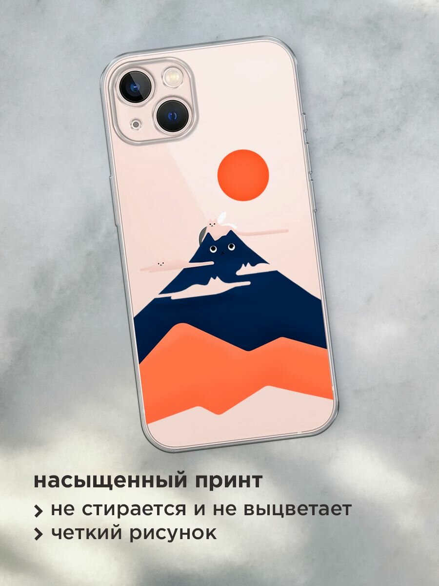 Чехол на Apple iPhone 13 / Айфон 13 с принтом "Кот-гора", прозрачный — фото 1
