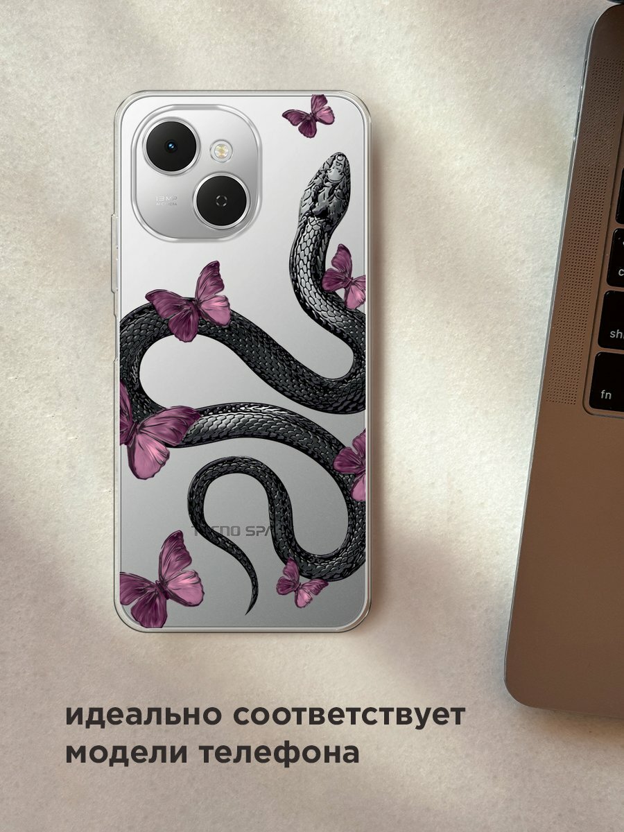 Чехол на Tecno Spark 40C / Текно Спарк 40C с принтом "Snake and butterflies 2" — фото 1