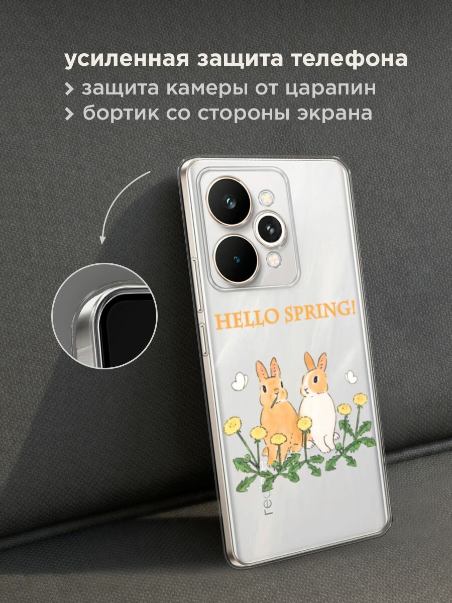 Чехол на Realme 15 Pro / Реалми 15 Про с принтом "Весенние кролики", прозрачный — фото 1