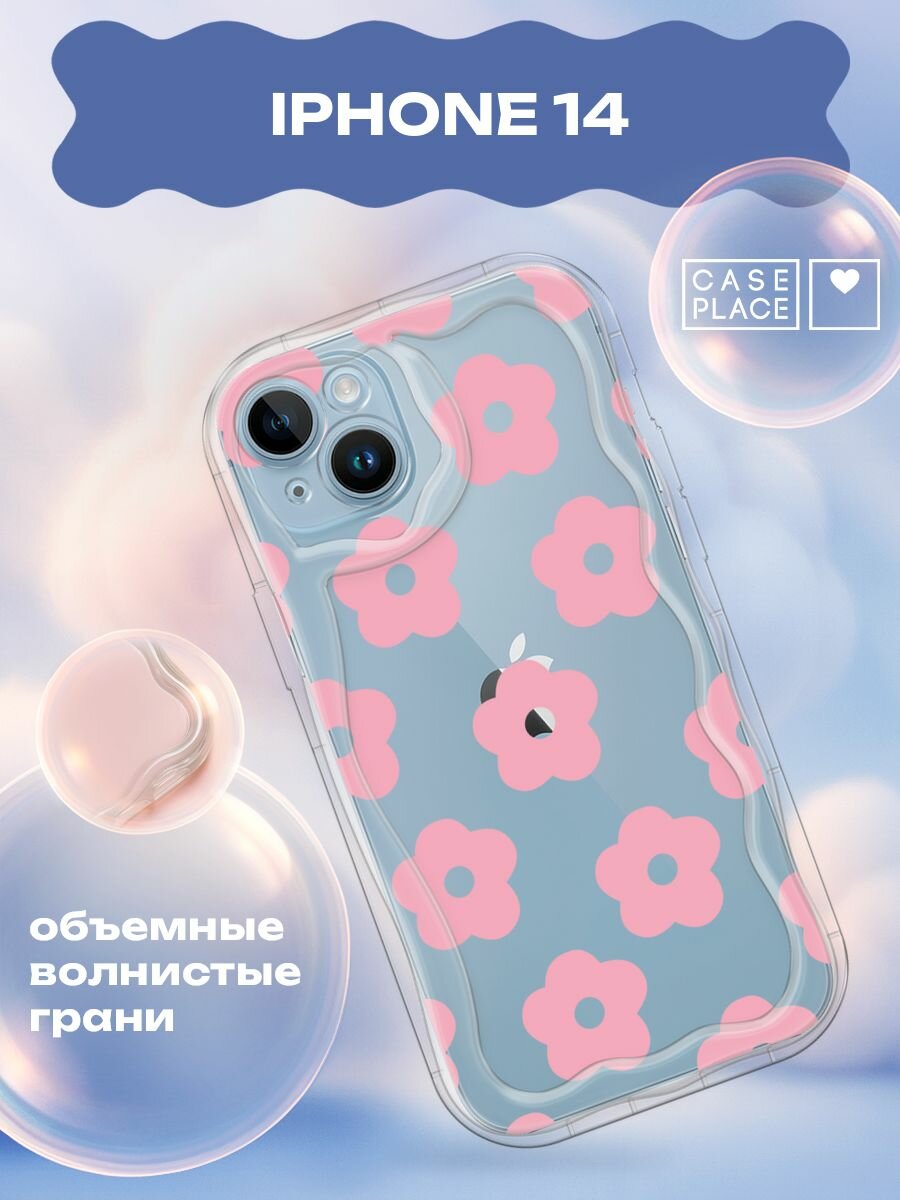 Чехол на Apple iPhone 14 / Айфон 14 с принтом "Цветы розовые паттерн"