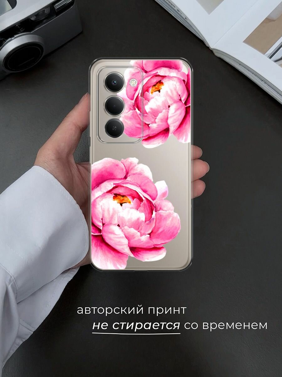 Чехол на Xiaomi Redmi 15 / Сяоми Редми 15 с принтом "Open peonies", прозрачный — фото 1