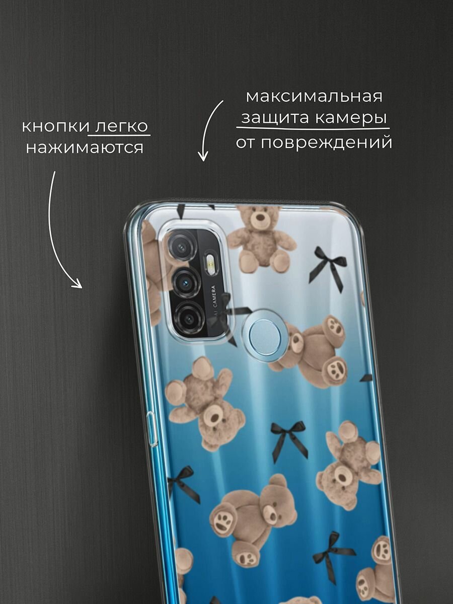 Чехол на Oppo A53 / Оппо А53 с принтом "Плюшовые мишки 2", прозрачный — фото 1