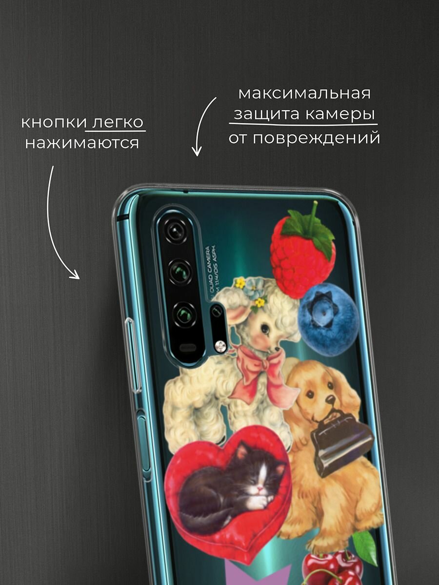 Чехол на Honor 20 Pro / Хонор 20 Про с принтом "Милые стикеры", прозрачный — фото 1