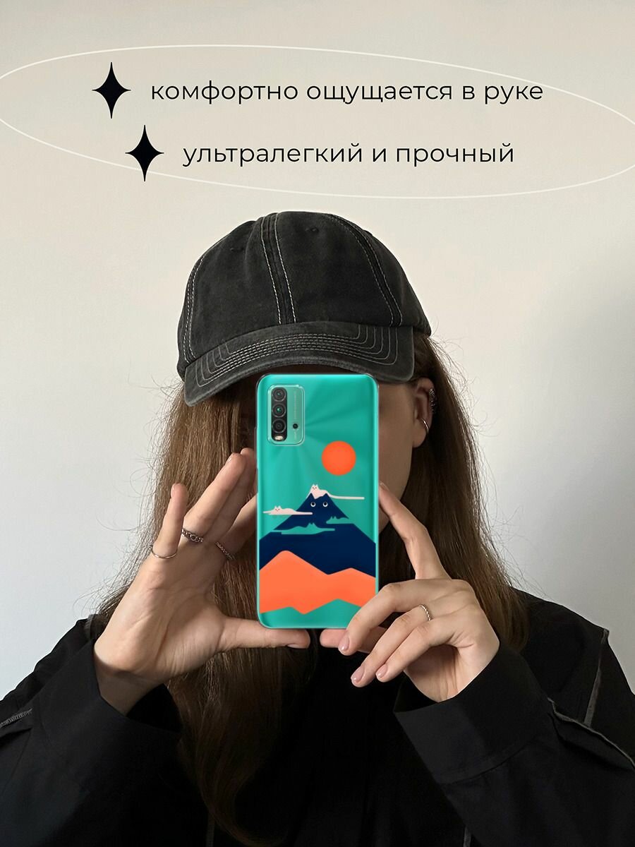 Чехол на Xiaomi Redmi 9T / Сяоми Редми 9Т с принтом "Кот-гора", прозрачный — фото 1