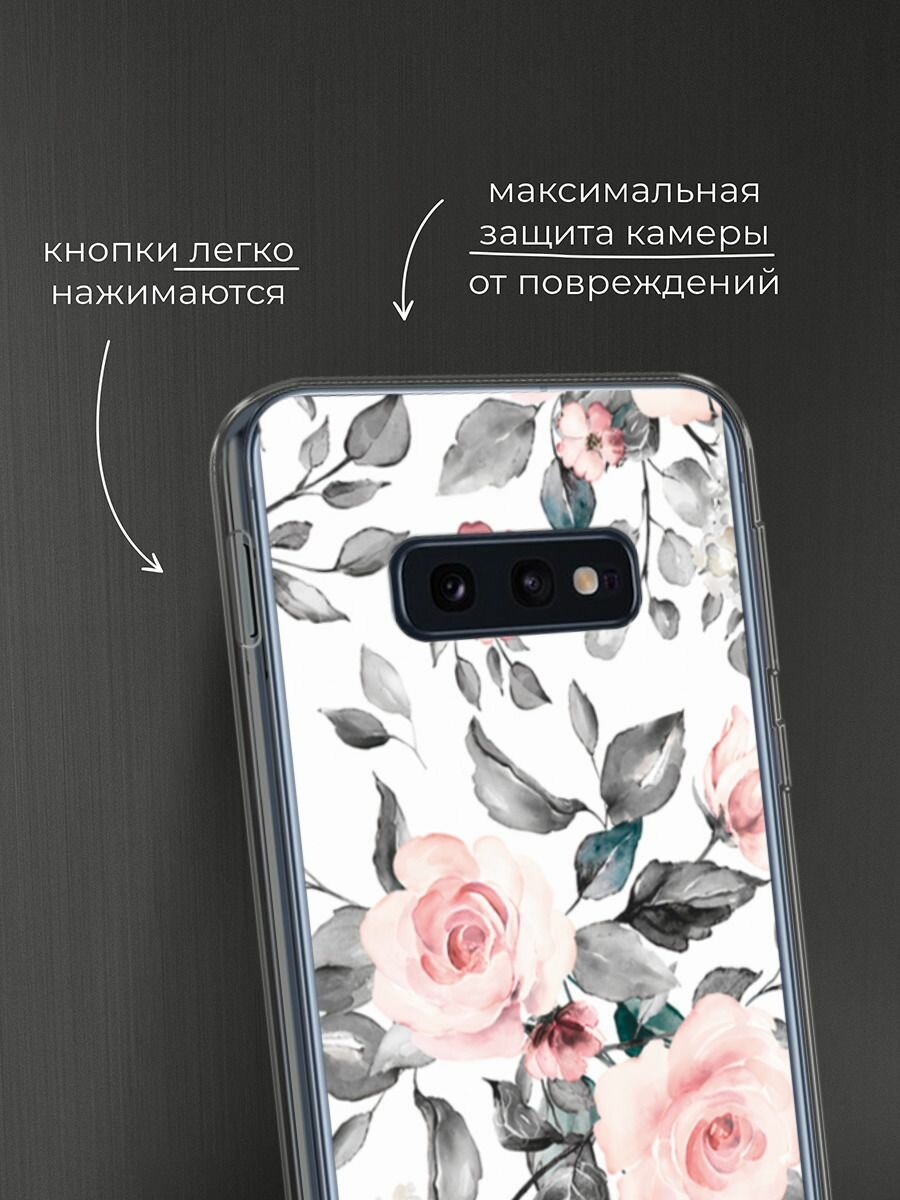 Чехол на Samsung Galaxy S10E / Самсунг Галакси S10E с принтом "Розы на белом" — фото 1