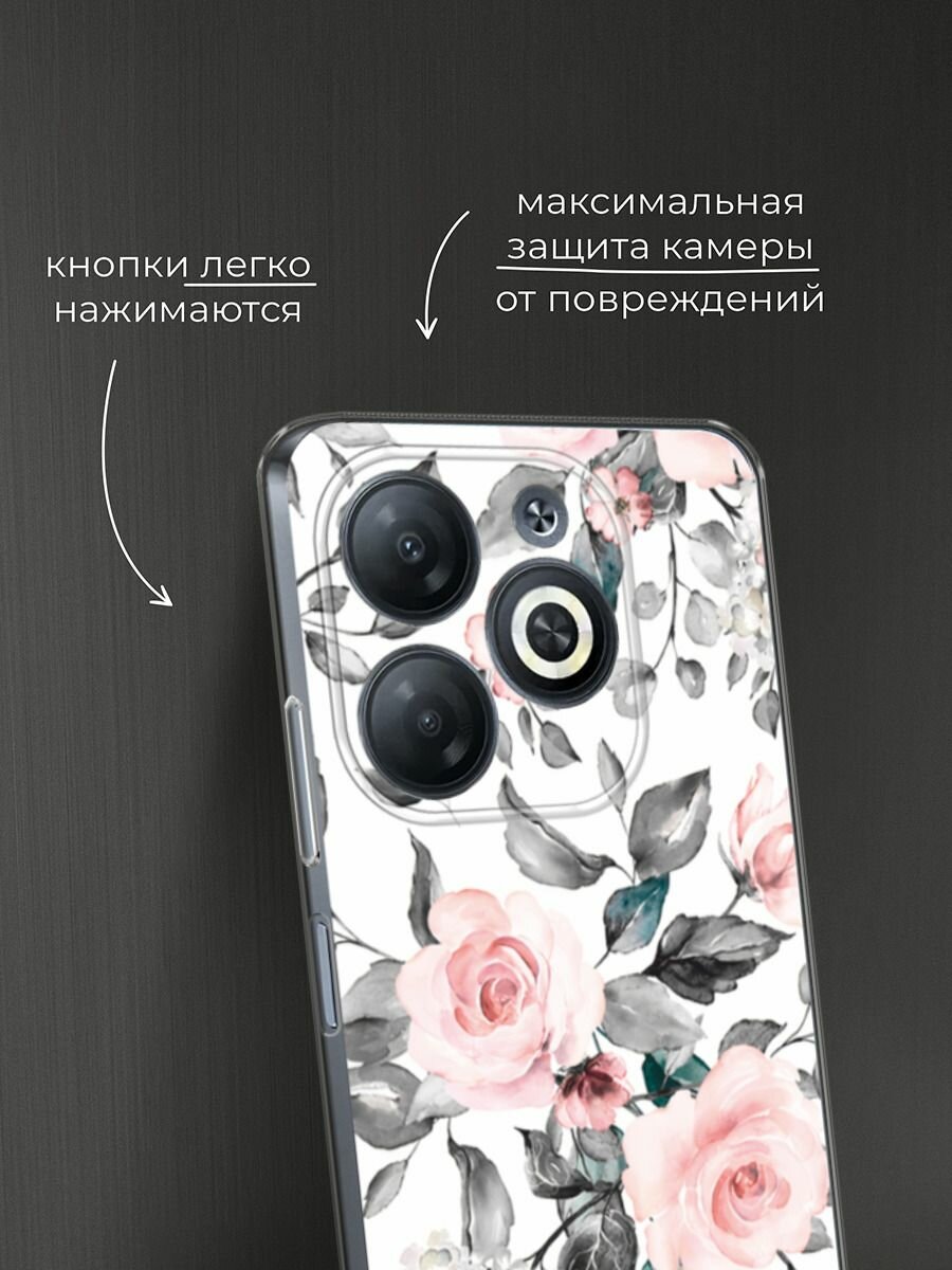 Чехол на Infinix Smart 8/8 HD/HOT 40i / Инфиникс Смарт 8/8 HD/HOT 40i с принтом "Розы на белом" — фото 1