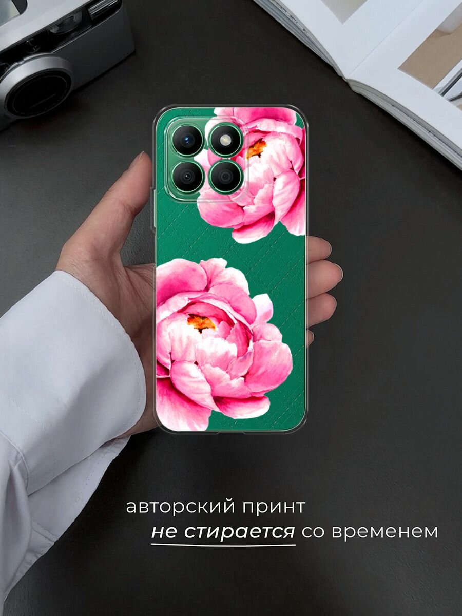 Чехол на Honor X8B / Хонор X8B с принтом "Open peonies", прозрачный — фото 1