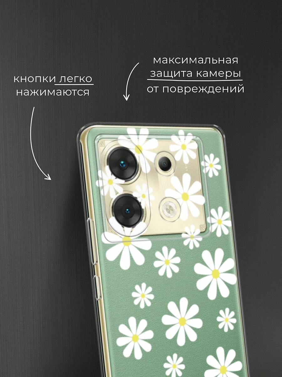 Чехол на Infinix Zero 30 5G / Инфиникс Зеро 30 5G с принтом "Большие ромашки", прозрачный — фото 1