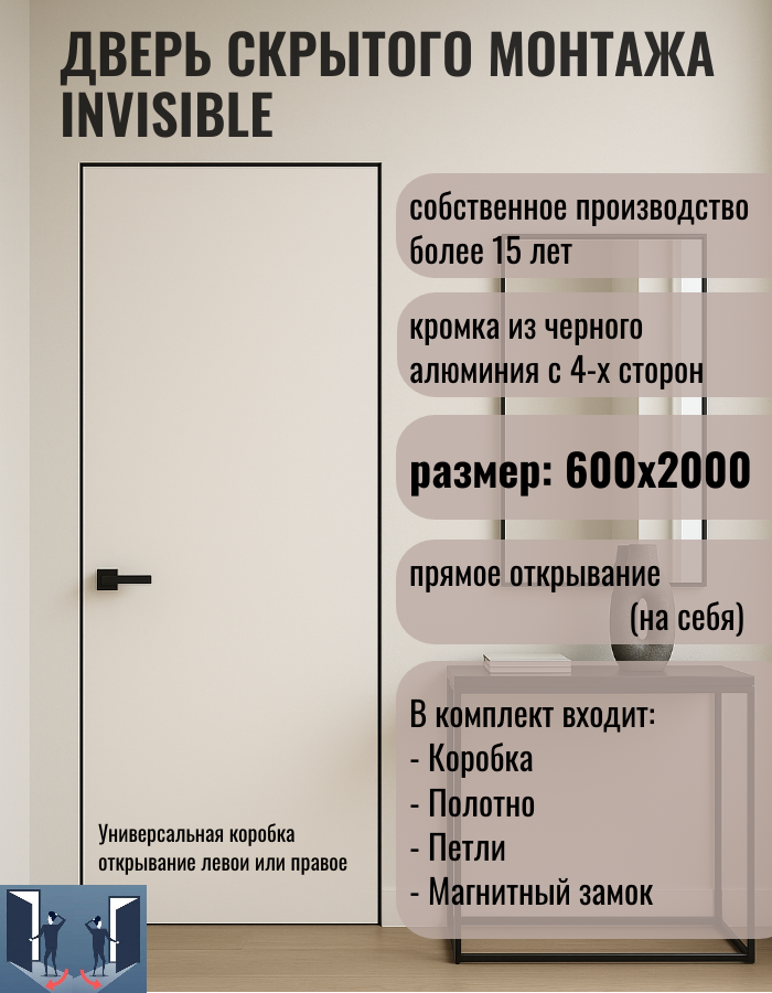 Скрытая дверь с коробкой INVISIBLE AL черный 2000x600 (на себя)