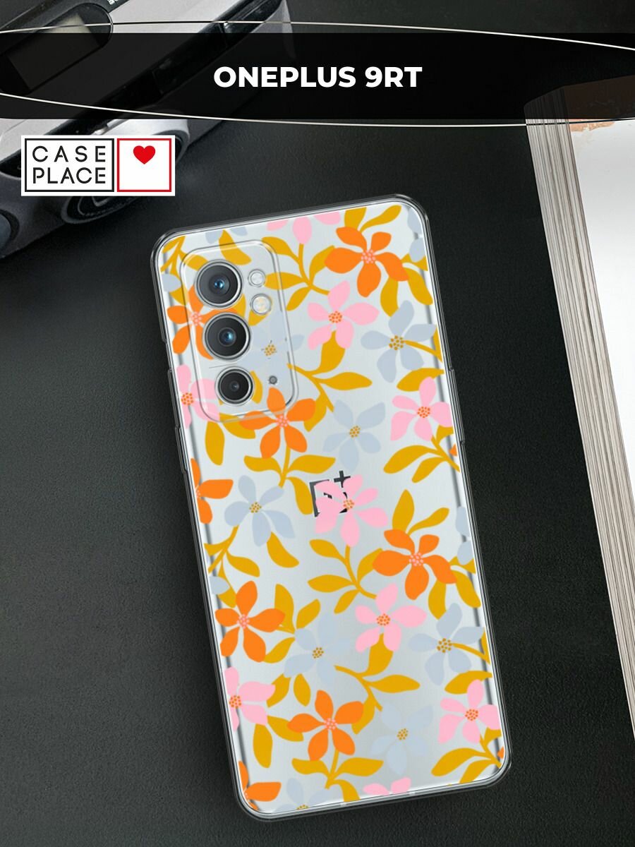 Чехол на OnePlus 9RT / ВанПлас 9RT с принтом "Оранжевые цветочки", прозрачный