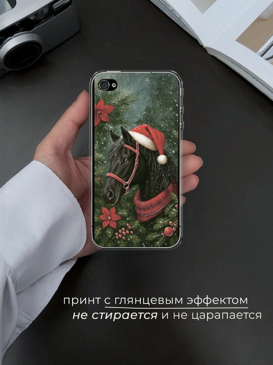 Чехол на Apple iPhone 4/4S / Айфон 4/4S с принтом "Черный сказочный конь 2" — фото 1