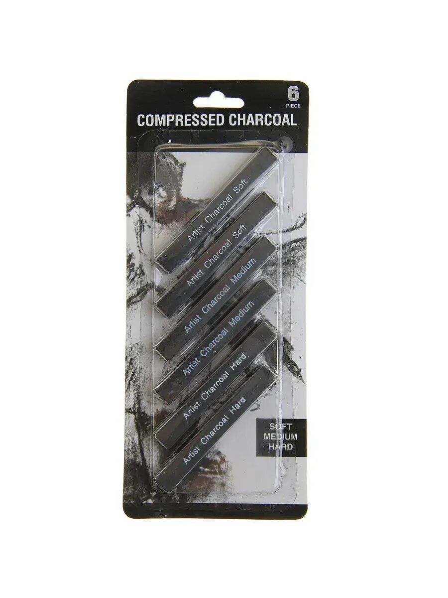 Уголь прессованный художественный черный, набор 6 штук