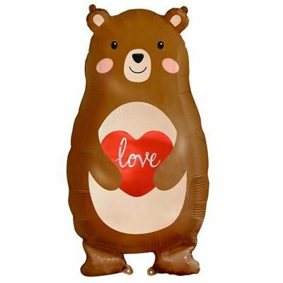 Воздушный шар фольгированный весёлая затея Мишка с сердцем Love, коричневый, 79х48 см