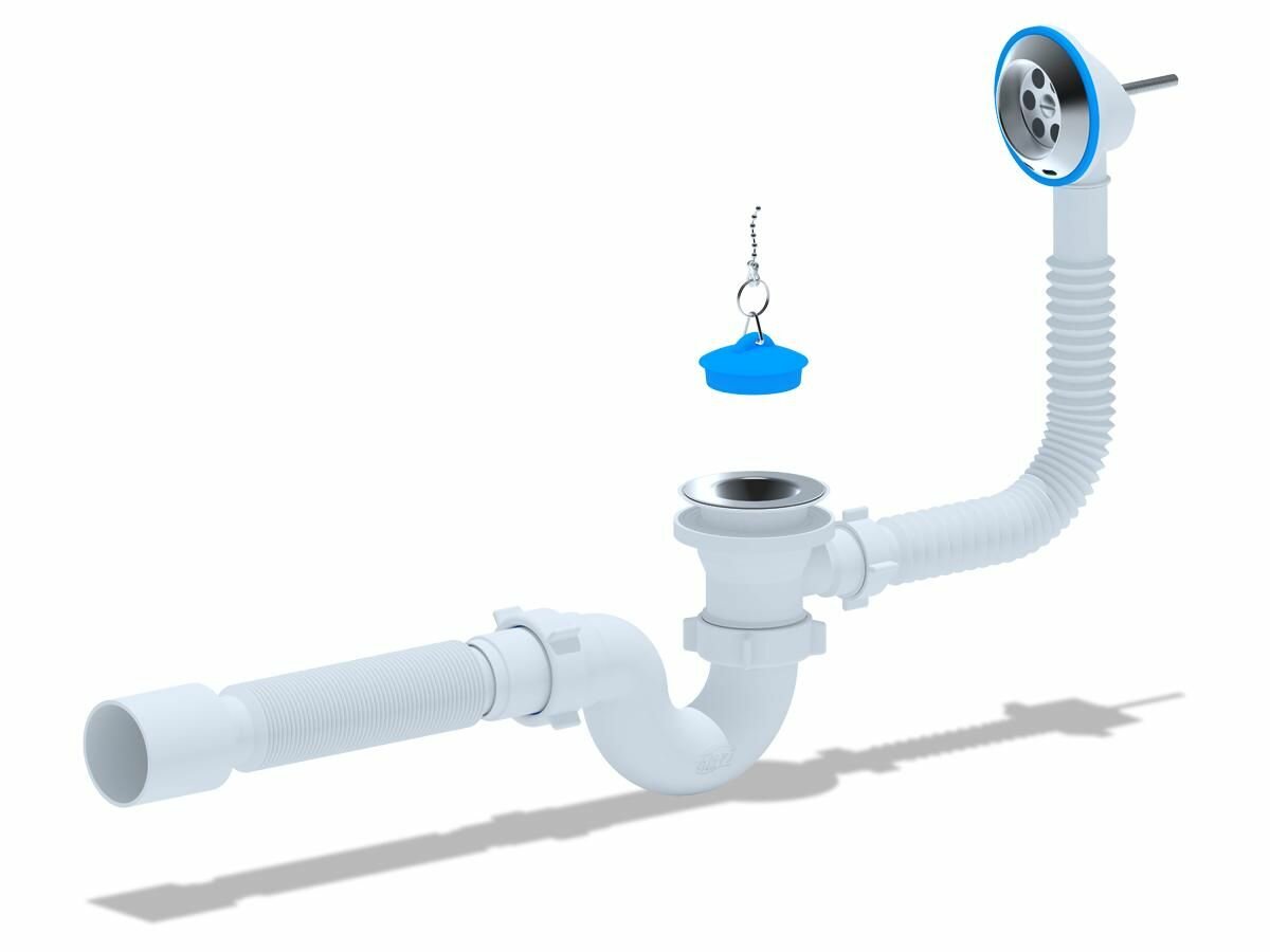 Сифон для ванны Ани пласт АНИ, 1 1-2', с выпуском и переливом, с гибкой трубой 40x50 мм