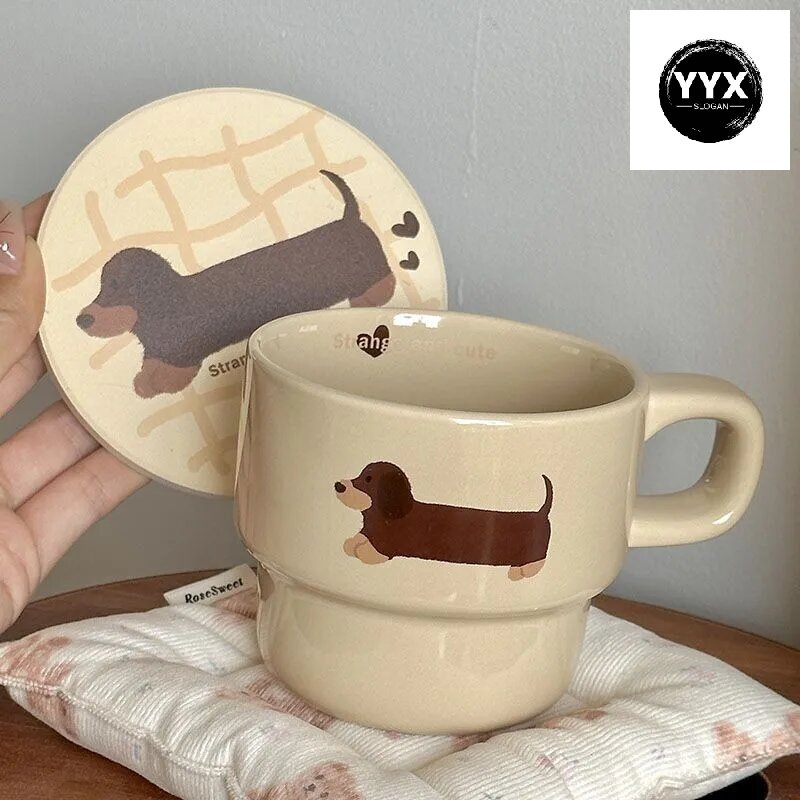 Керамическая чашка со щенком, 201-300 мл, коричневая, чашка для щенков таксы