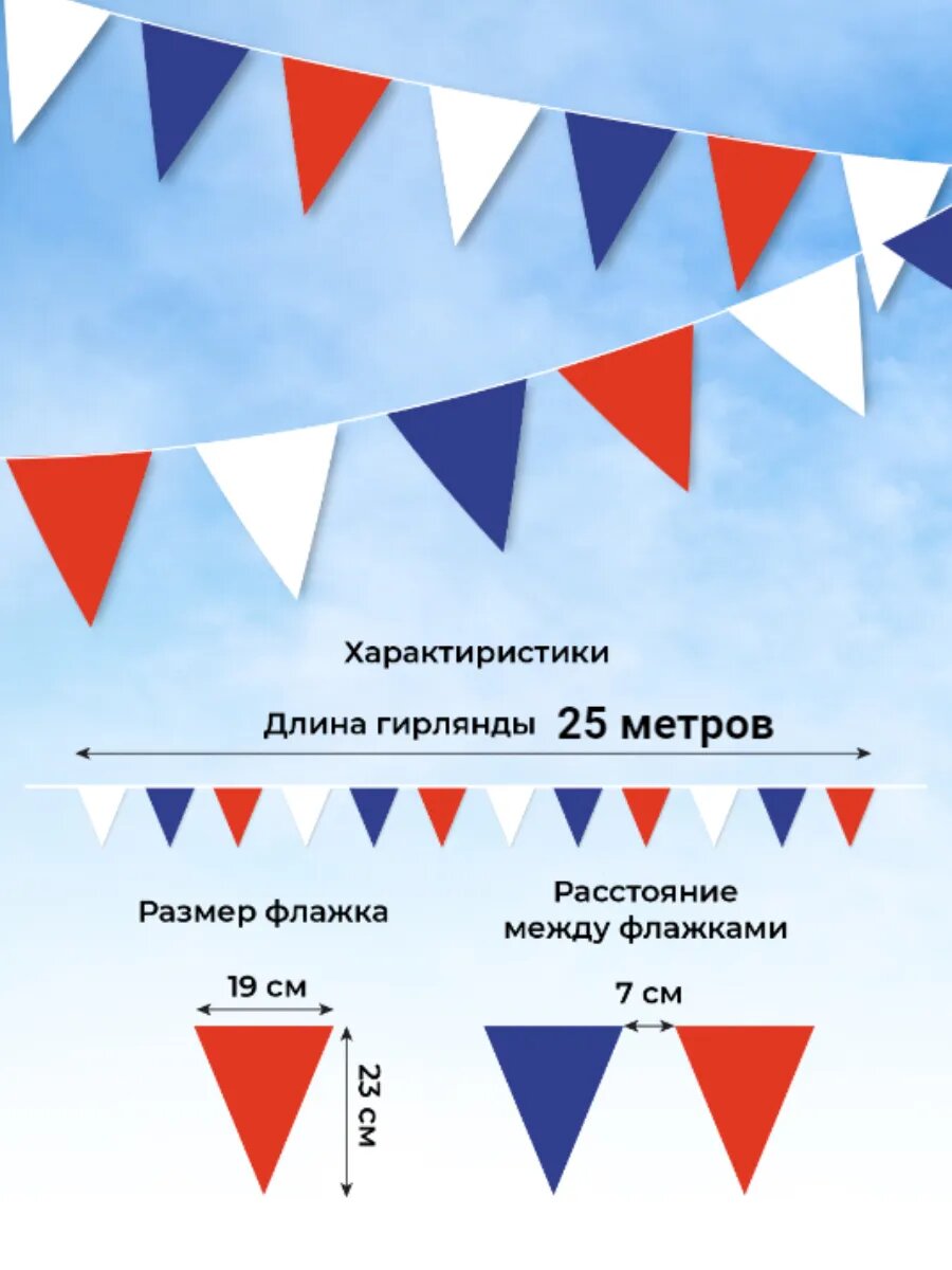 25-метровая растяжка с флажками триколор, цвета флага России