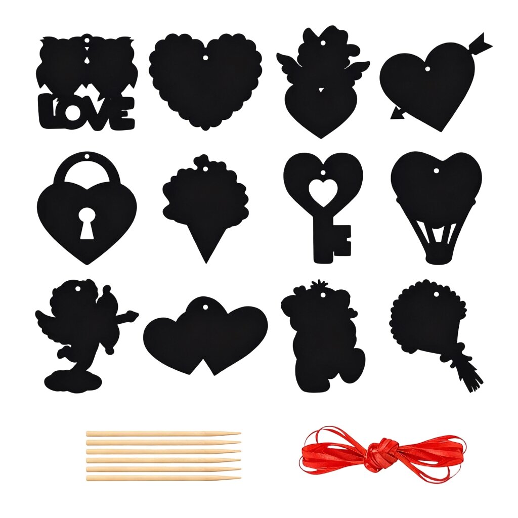 Скретч-Открытки Для Вечеринки в честь Дня Святого Валентина Со Скрытыми Сообщениями, Лента, Веревка, Деревянные Палочки для Детского Рукоделия, Украшения Для Дома