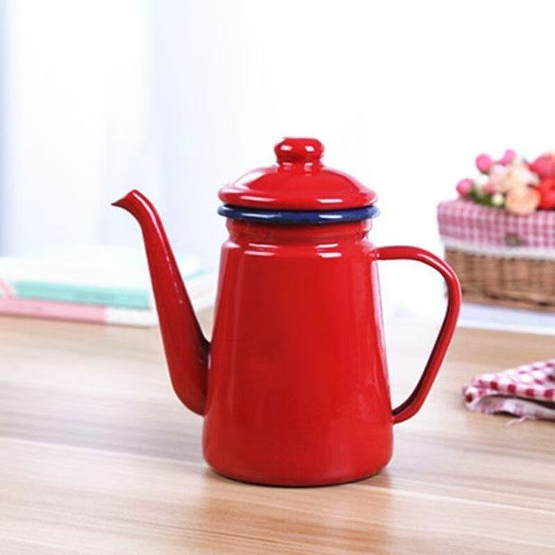 Эмалированный кофейник 1,1 л для газовой плиты и индукционной плиты Красный