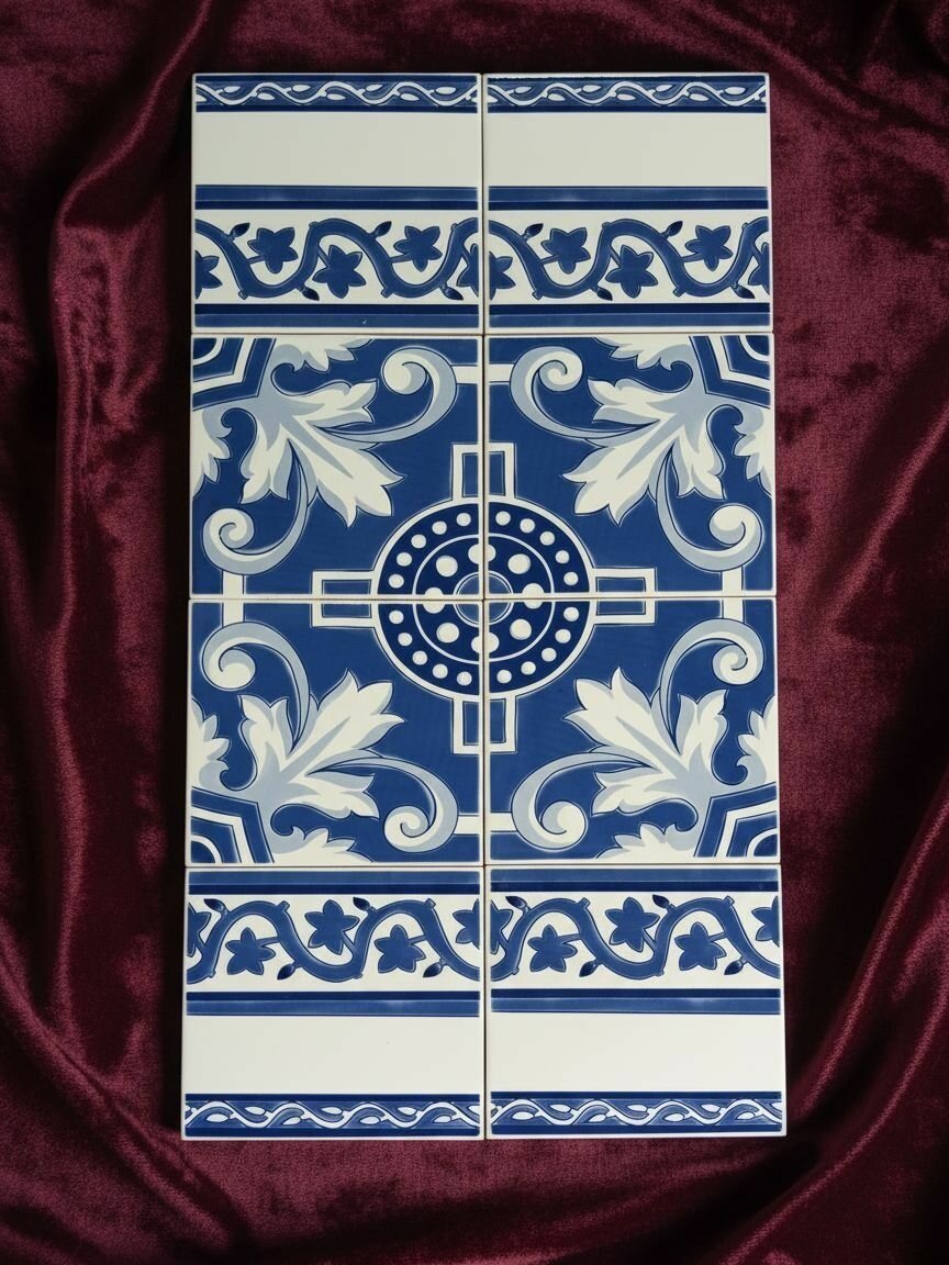 Керамическая плитка настенная декор вензель и щит 15x15см, 8шт. для камина, ванной, для кухни