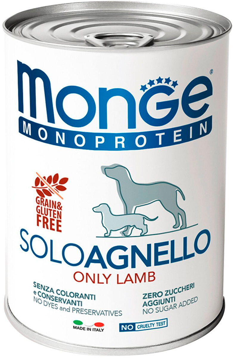 Консервы MONGE MONOPROTEIN SOLO DOG монобелковые для взрослых собак паштет с ягненком 400 г х 24 шт
