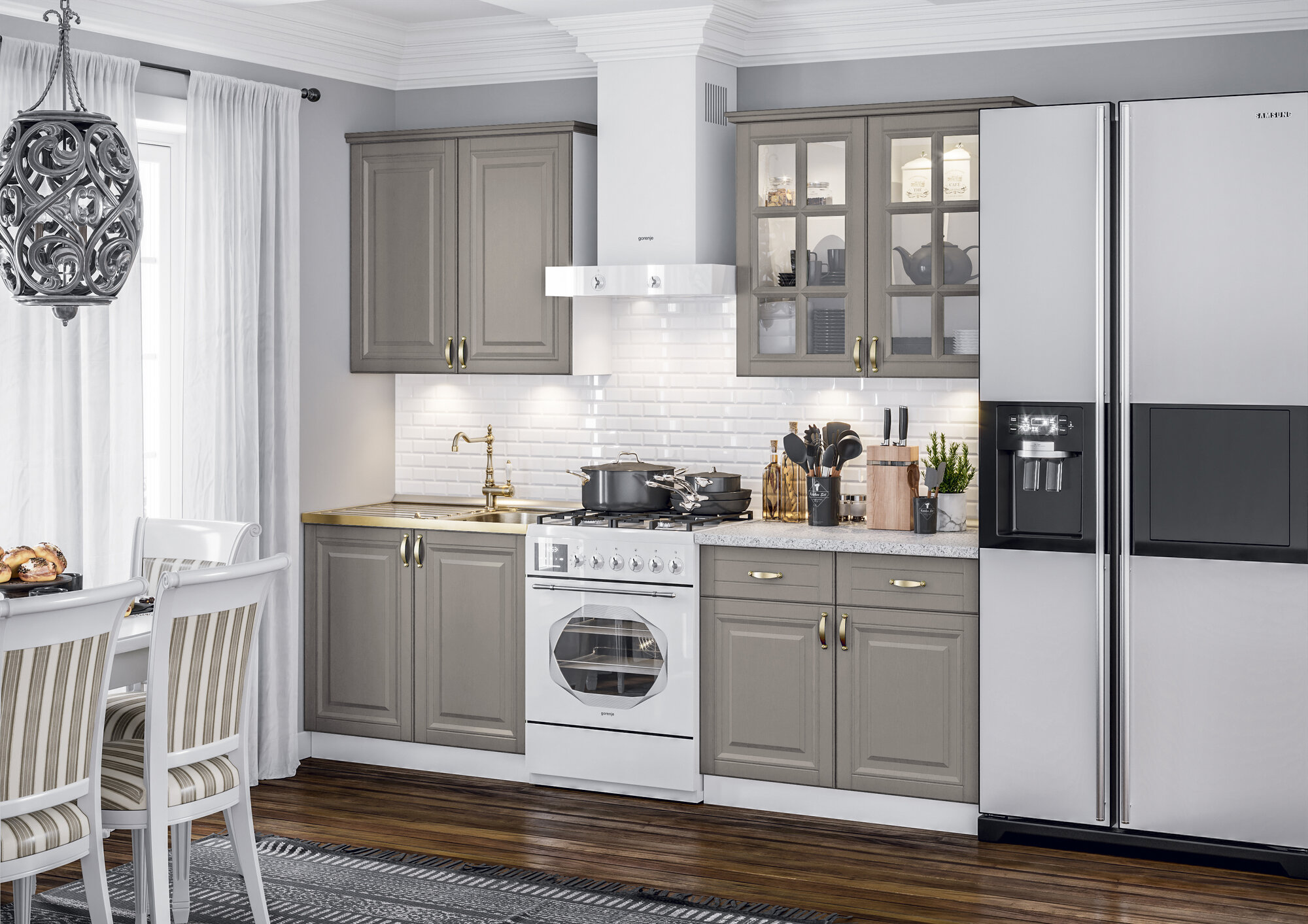 Кухонный гарнитур 1,6м/900 Престиж мускат, белый со столешницей, МИФ