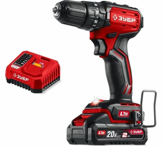 Бесщеточная ударная дрель-шуруповерт ЗУБР 20 В, 45 Нм, 1 АКБ LMS (2 Ач), ДБУ-45-21