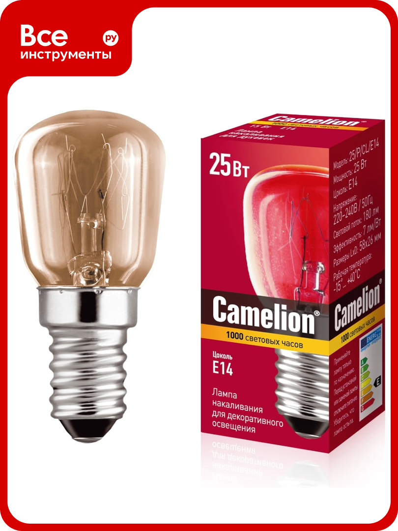 Лампа накаливания для холодильников и шв. машин E14 25Вт 2700К Camelion 13649