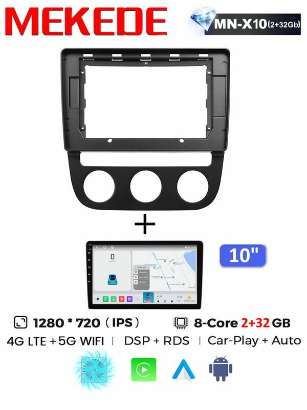 Магнитола 10.2" Mekede MN X10 Pro 2/32 Gb Volkswagen Golf 5 Jetta 5 2005-2010 F2 carplay