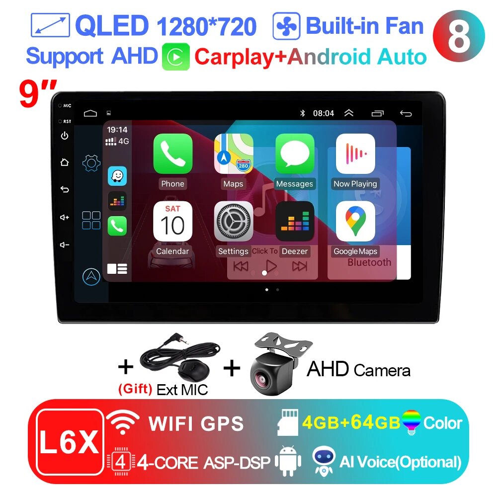 7/9/10 '2 Din Android 14 авто автомобильный радиоприемник мультимедийное видео 9-L6X(4-64GB)CAM