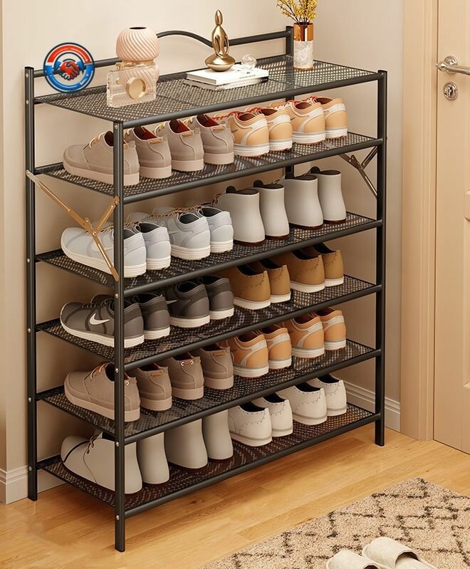 Металлическая обувница напольная 60х29х101 см, компактная полка для обуви из стали, угловая этажерка для прихожей, кухни, балкона, дачи