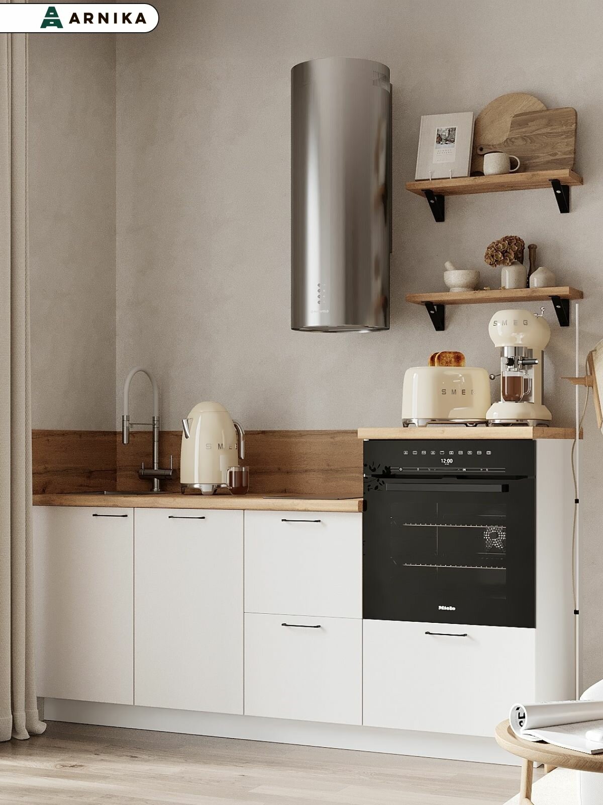 ARNIKA Кухонный гарнитур со столешницей "Дакия" 1,9м х 2,4м, цвет белый, фасад пленка ПВХ