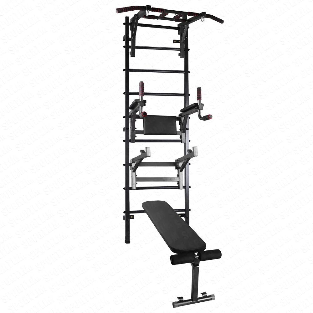 Шведская стенка для взрослых и детей, с турником, упорами под штангу, брусьями и скамьей Аsta8