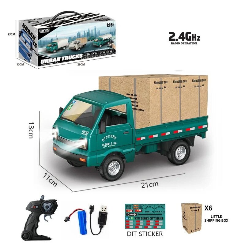 Радиоуправляемый грузовик RC Cars 1/16 Scale 2.4G Mini Cargo Truck с подсветкой, управляемый дистанционно, для дрифта и гонок, электрическая модель автомобиля, игрушка, подарок для детей.