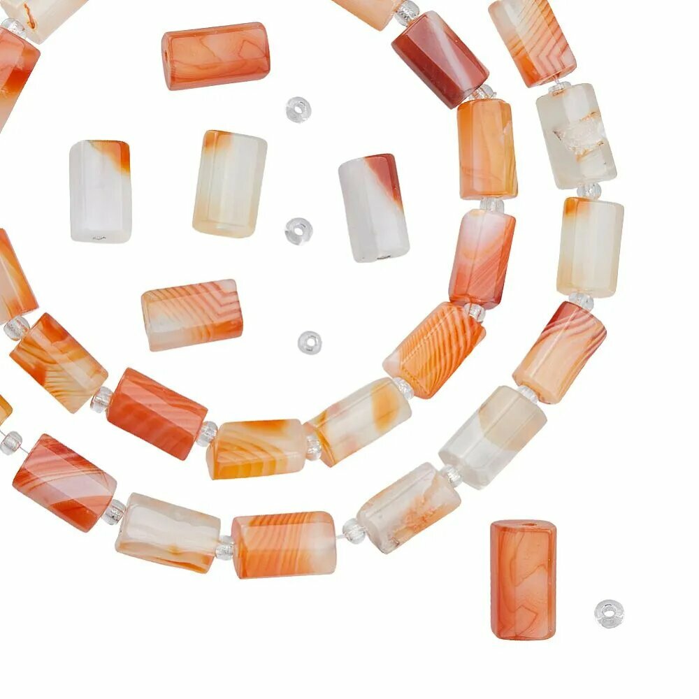 2 нити бусин из натурального оранжевого ботсванского агата с бисером в форме гранёной колонны