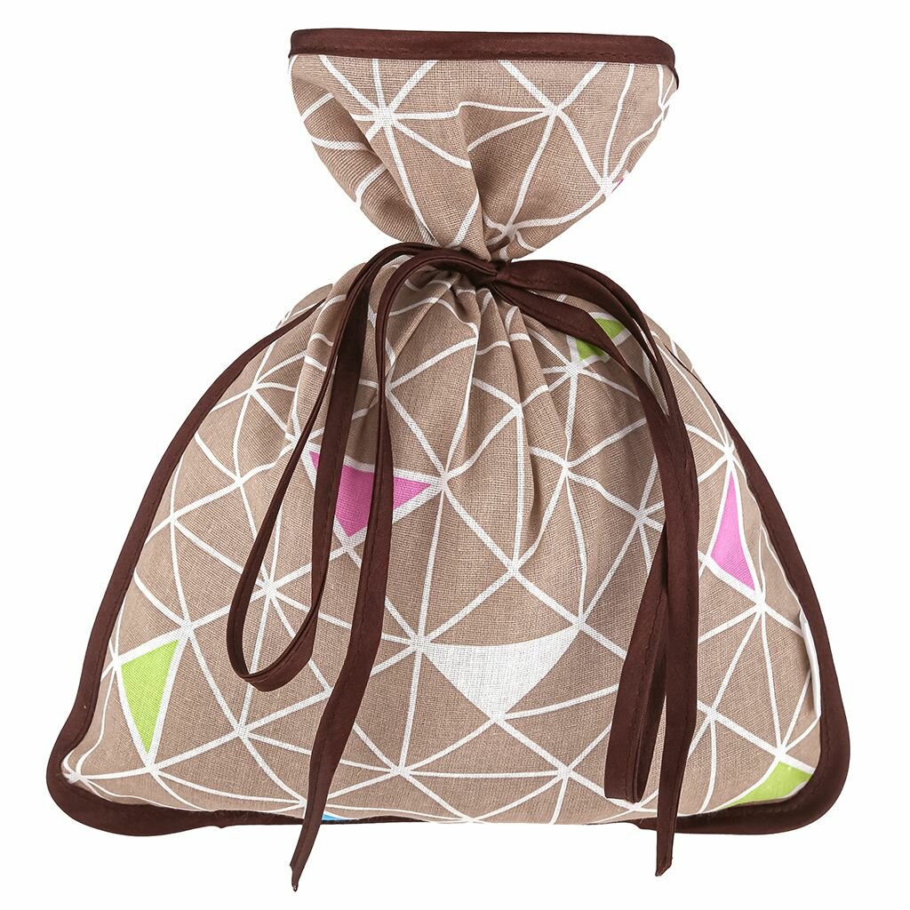 Эко-мешочек Домашняя Мода Треугольники , мокко, из хлопка, с завязками, 25х30 см (М1-2/3-о)