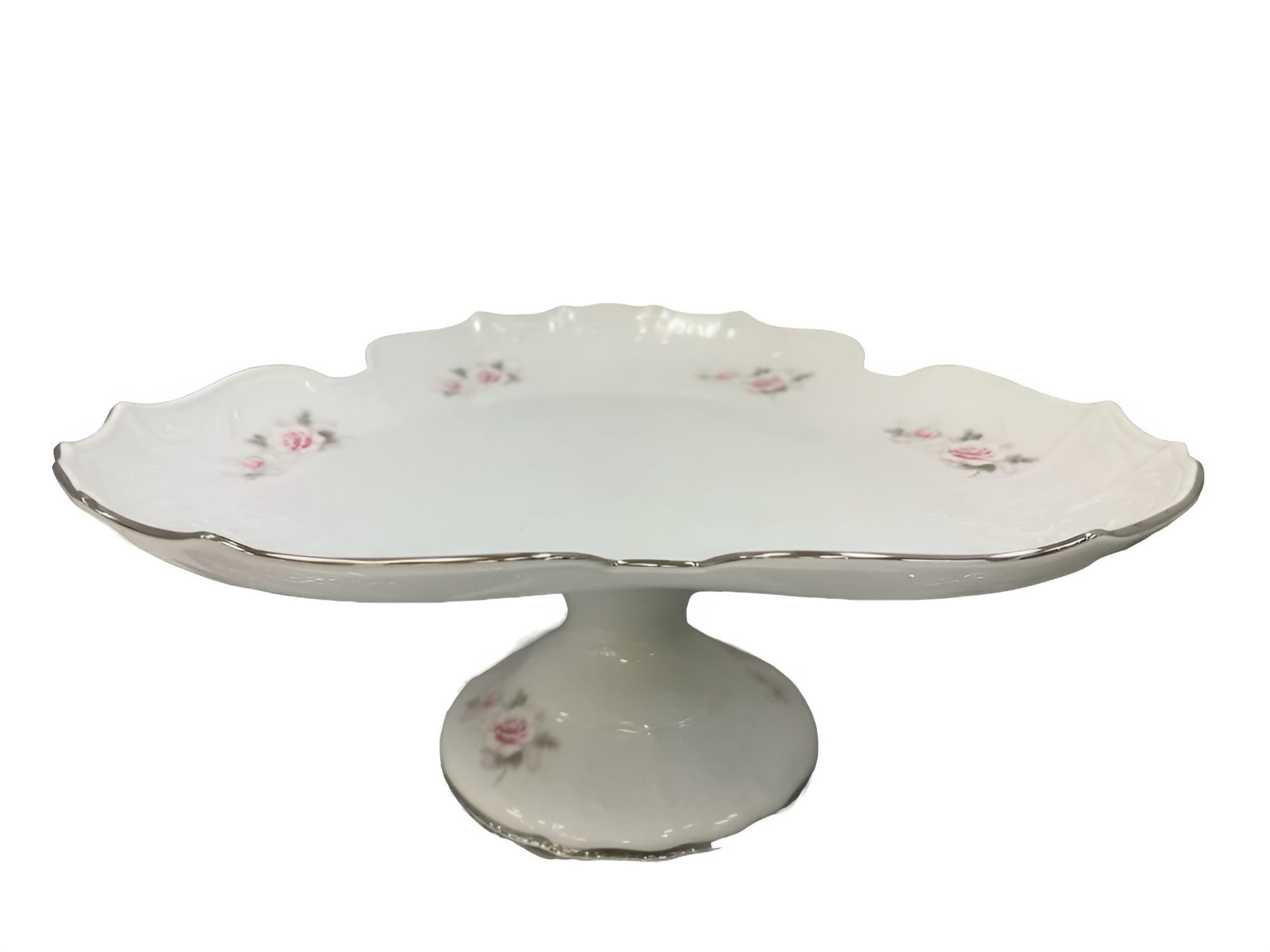 Поднос треугольный 35 см на ножке; "Bernadotte", декор "Бледные розы, отводка платина", Thun/ БТФ1539