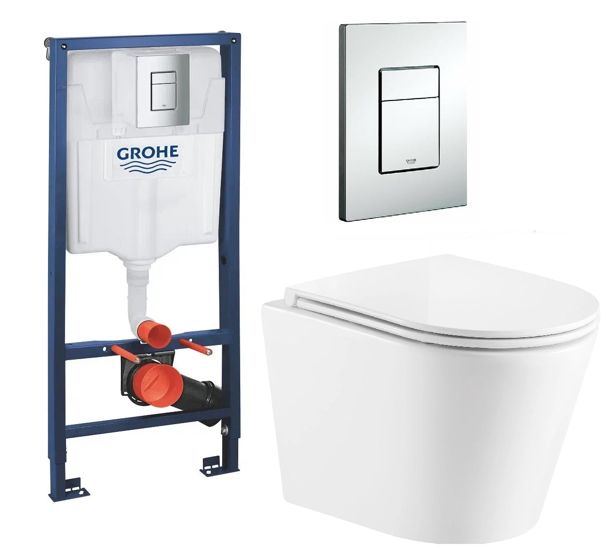 Комплект ПЭК подвесной унитаз с быстросъемным сиденьем микролифт и инсталляцией GROHE Rapid SL с квадратной кнопкой хром 38772001