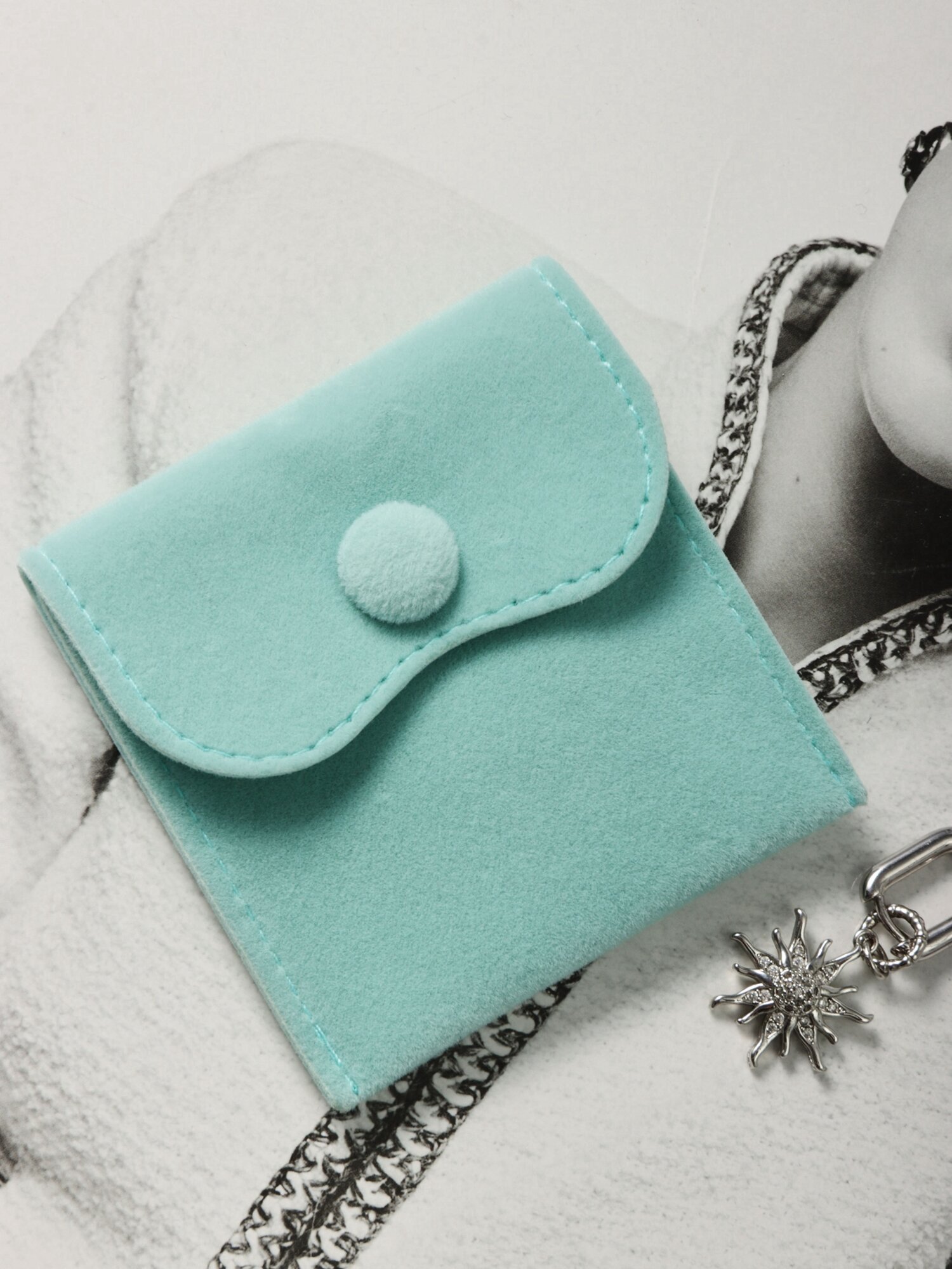 Набор конвертиков для украшений, 10 шт. бархат, 7×7 см, бирюзовый