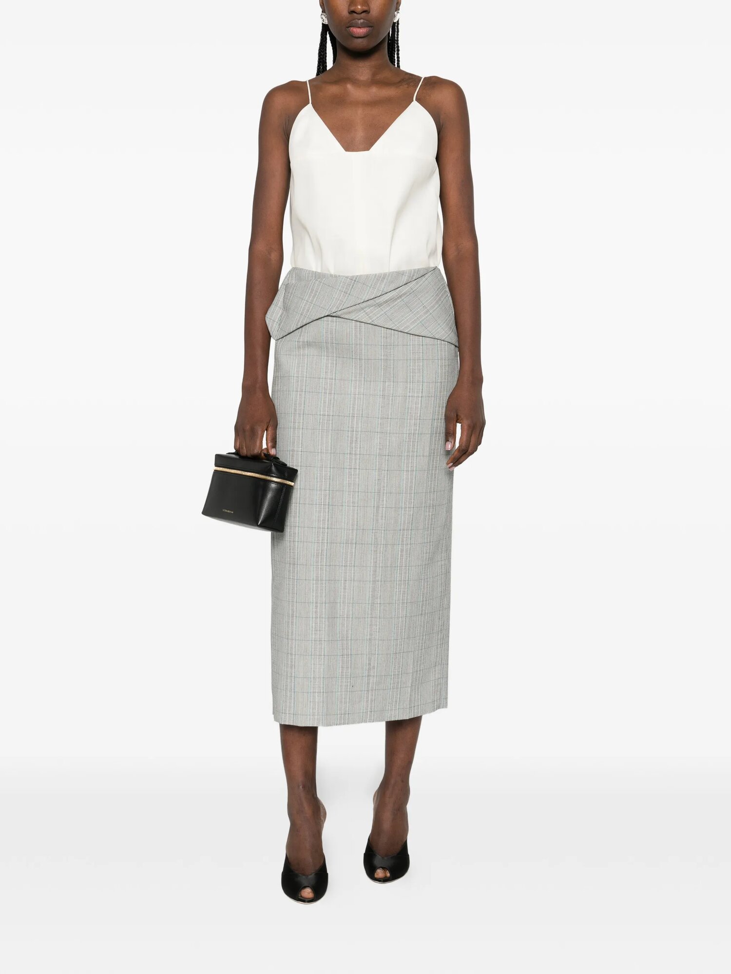 Юбка Victoria Beckham Wrap-effect checked skirt, размер 14, grey — фото 1