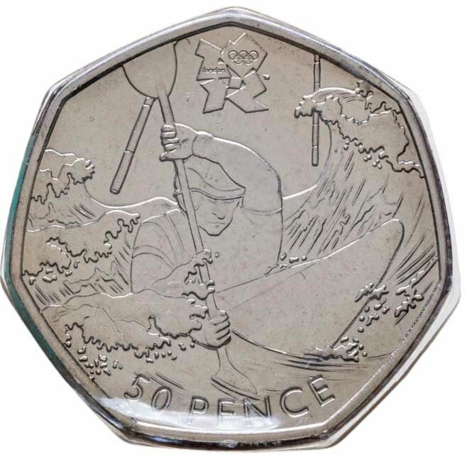 Великобритания 50 пенсов pence 2011 "XXX летние Олимпийские Игры, Лондон 2012 - Гребля на байдарках и каноэ" в буклете, Мельхиор медь-никель, в сохранности UNC