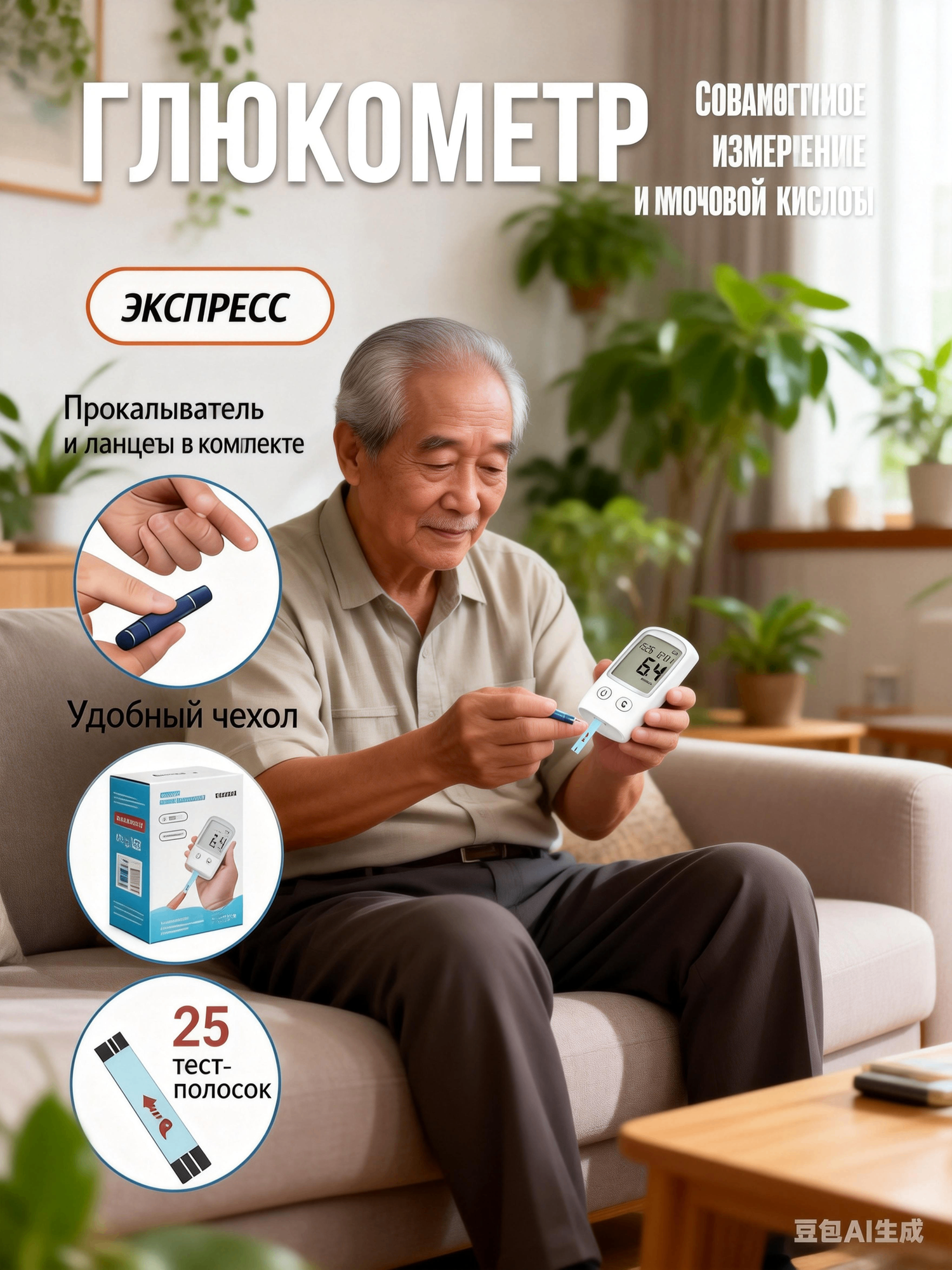 Глюкометр "Сателлит Экспресс", с полосками и ланцетами в комплекте