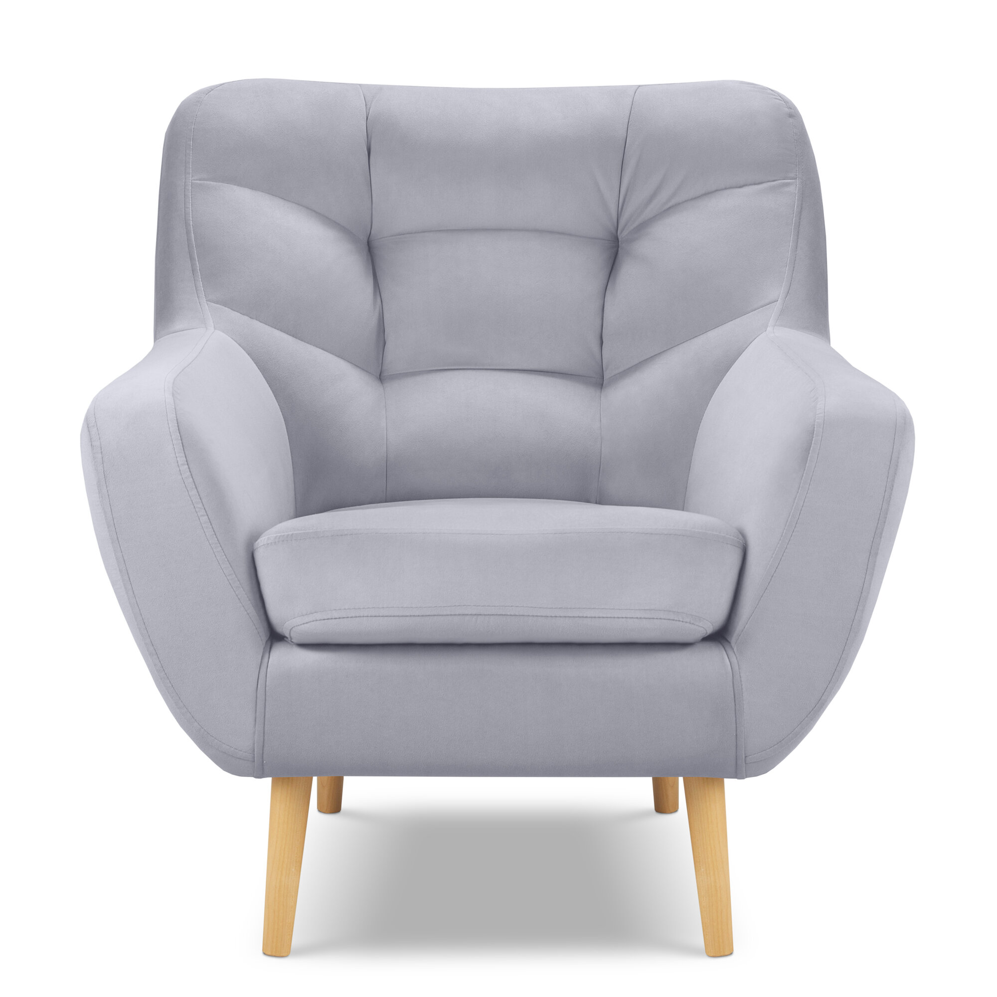 Кресло Гранд, велюр Светло-серый, нераскладное, с высокими деревянными ножками