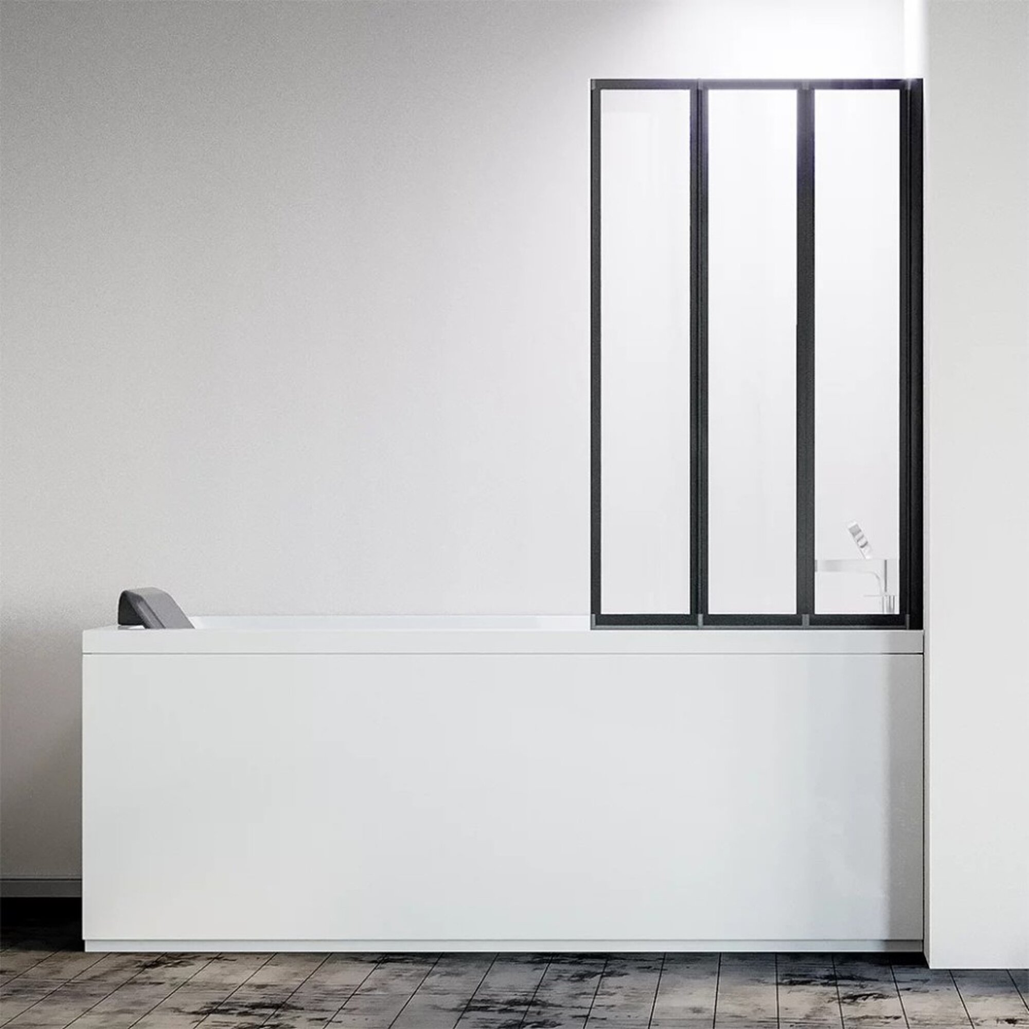 Шторка на ванну Veconi Palau PL-73BR, 900x1500, черный, стекло прозрачное