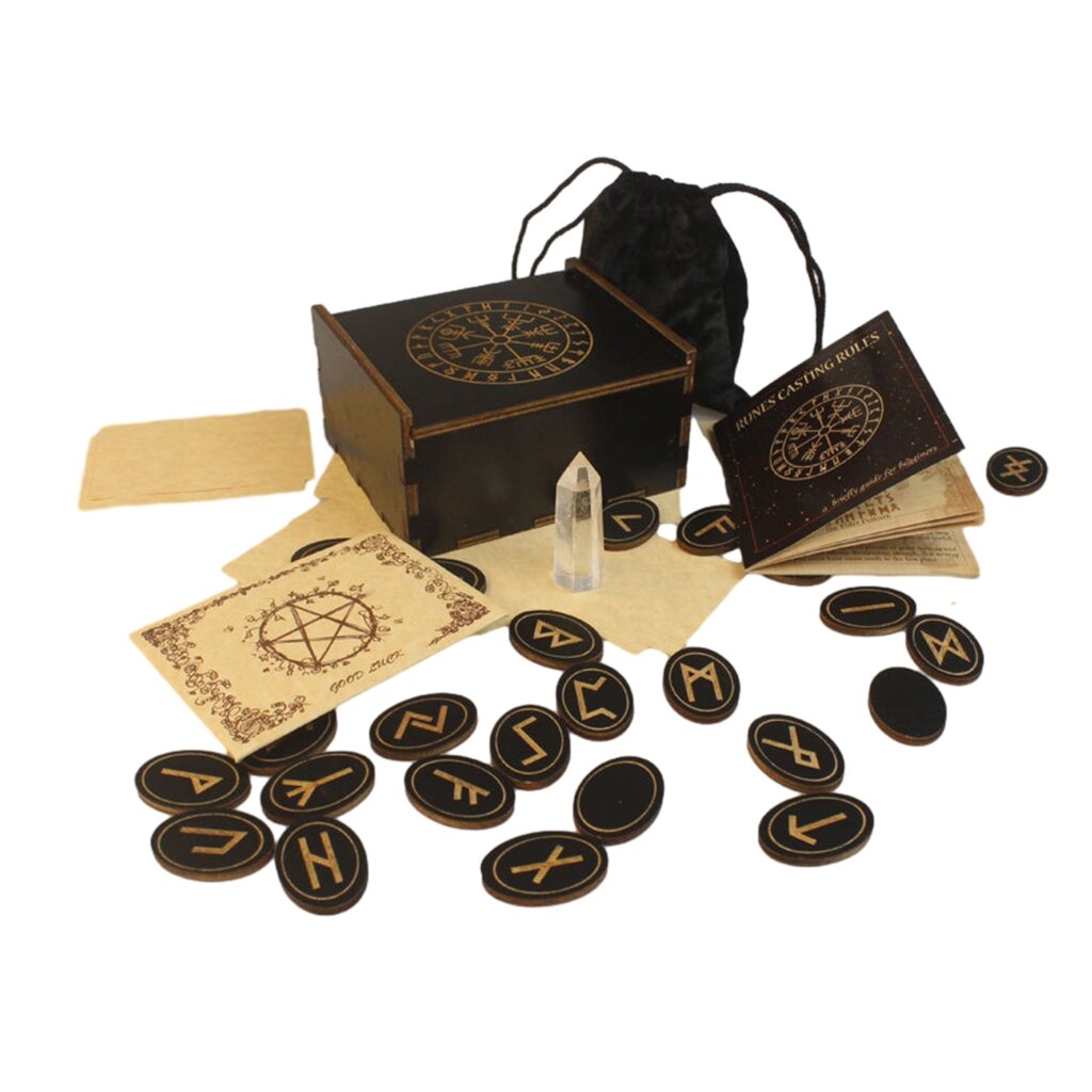 Набор рунических камней, Руны из Цельного дерева с сумкой Отлично подходят для Путешествий, Гаданий, Колдовства, Гравюр на дереве, Оракулов скандинавской мифологии.